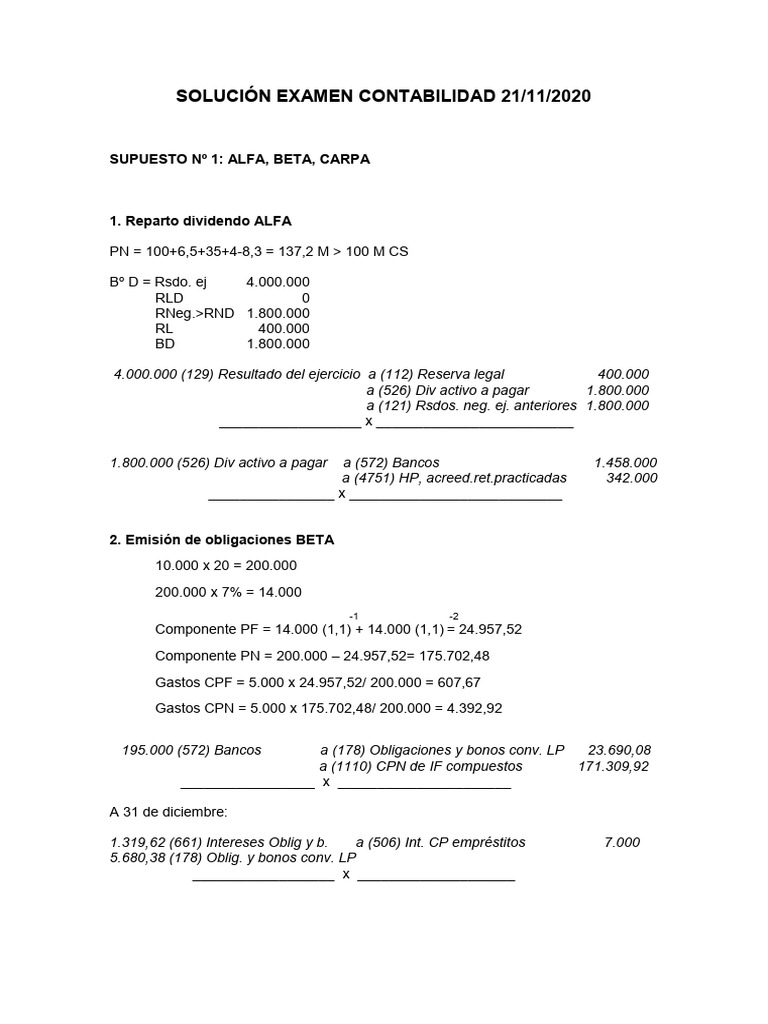 Solución Examen Contabilidad 2020 | PDF | Negocios | Informática