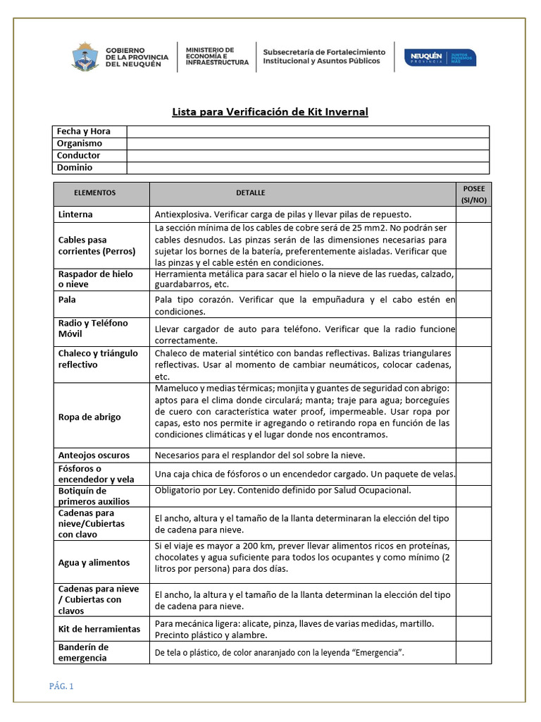 Unidad 4 - Manejo Invernal - Check List Del Kit Invernal | PDF