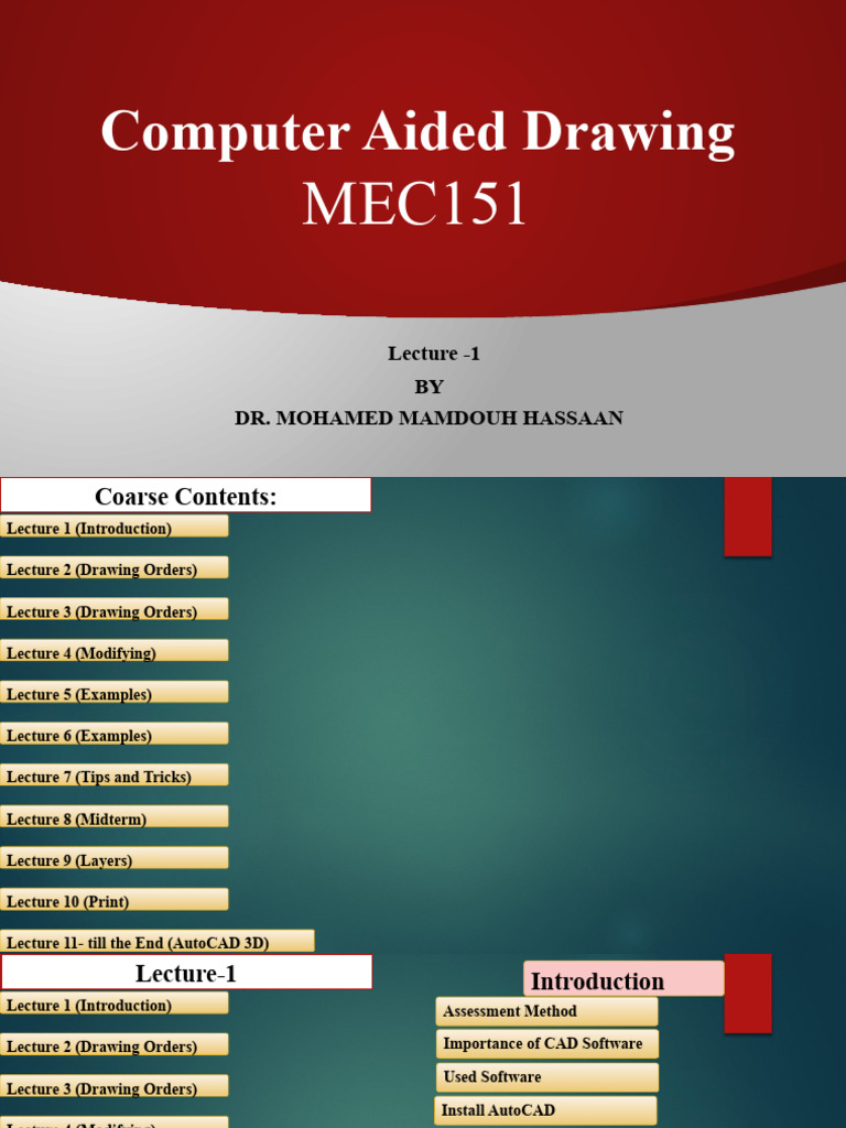 MEC151 - Computer Aided Drawing, Lecture 1-Locked | PDF | Auto Cad ...