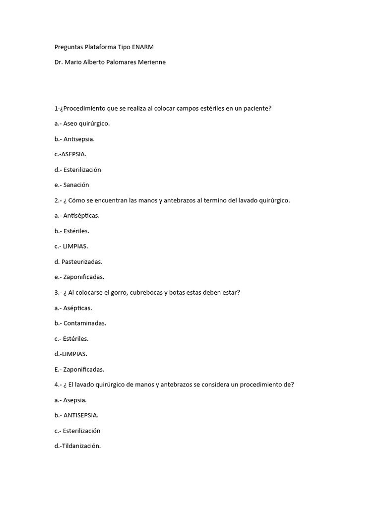 Preguntas ENARM Dr. Palomares | PDF | Hogar y jardín | Bienestar
