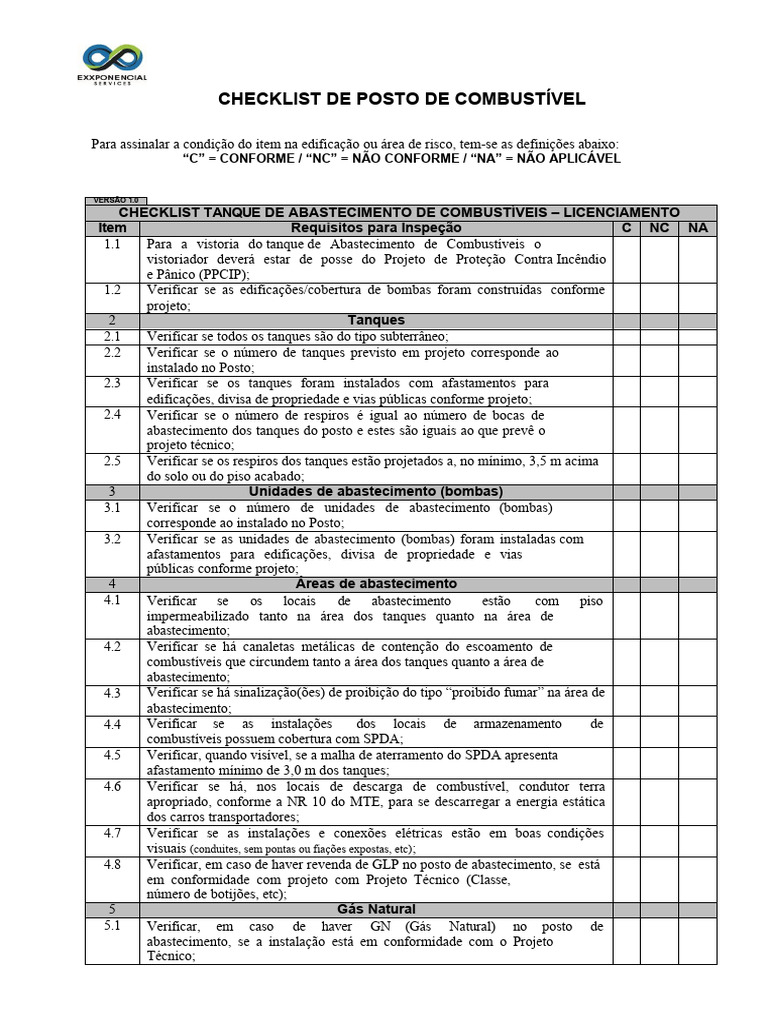Check List - Tanque de Combustivel | PDF | Posto de gasolina | Natureza