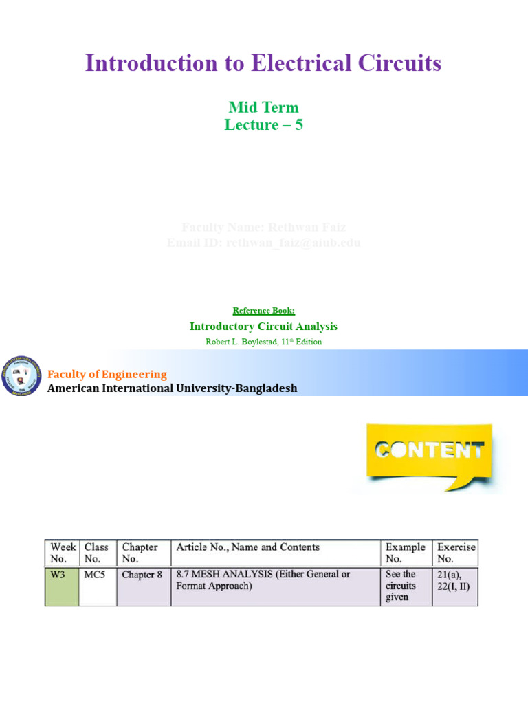Electrical Circuits Mid Term Lecture 5 | PDF | Electrical Network | Electric Current