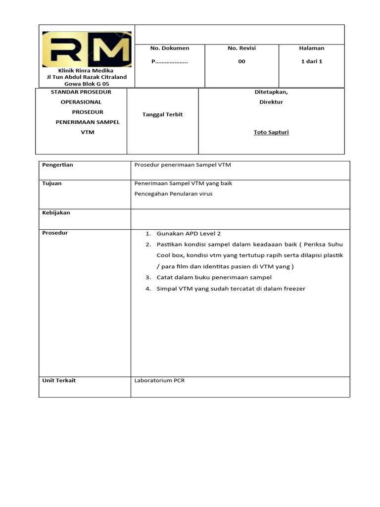 Penerimaan Sampel KRM | PDF