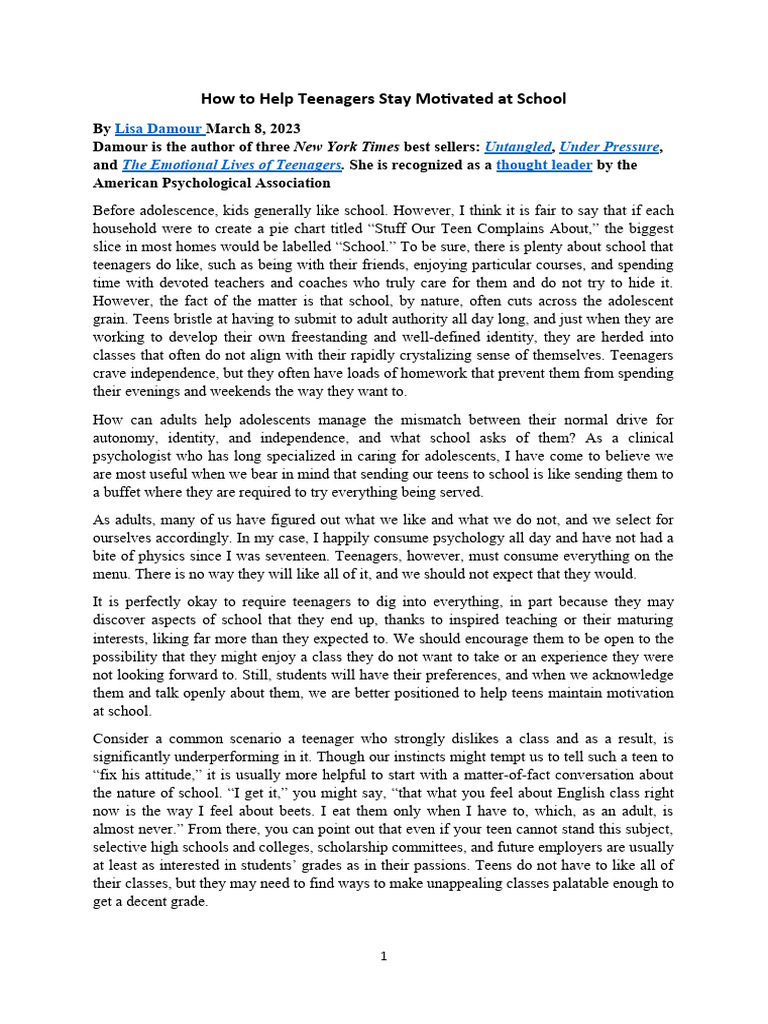 How To Help Teenagers Stay Motivated at School | PDF | Adolescence ...