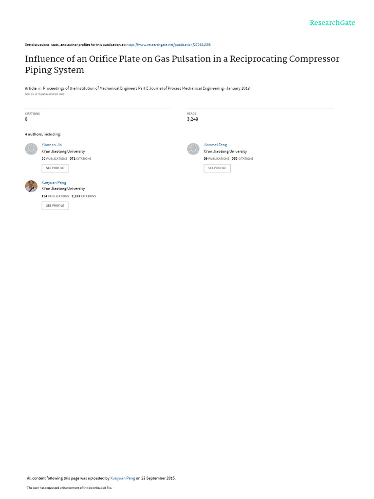 In Uence of An Orifice Plate On Gas Pulsation in A Reciprocating ...