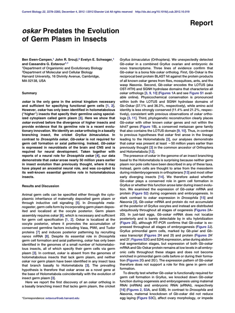 Oskar Predates The Evolution of Germ Plasm in Insects - 2012 - Current ...