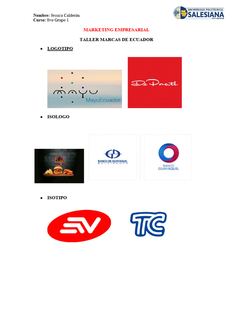 Taller de Marcas en Ecuador: Logotipo, Isologo, Isotipo | PDF