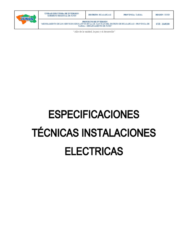 Especificaciones Tecnicas Instalaciones Electricas - Ie San Juan | PDF | Aislador (Electricidad ...