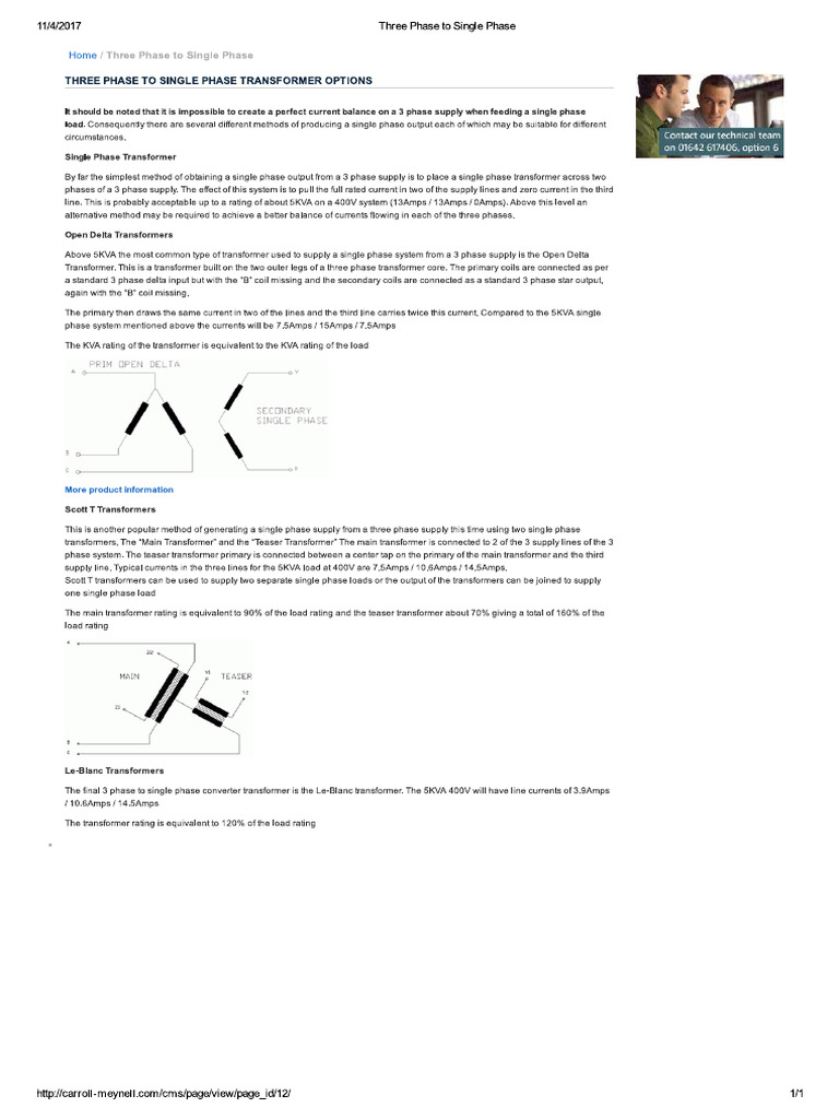 Three Phase To Single Phase Transformer Option | PDF