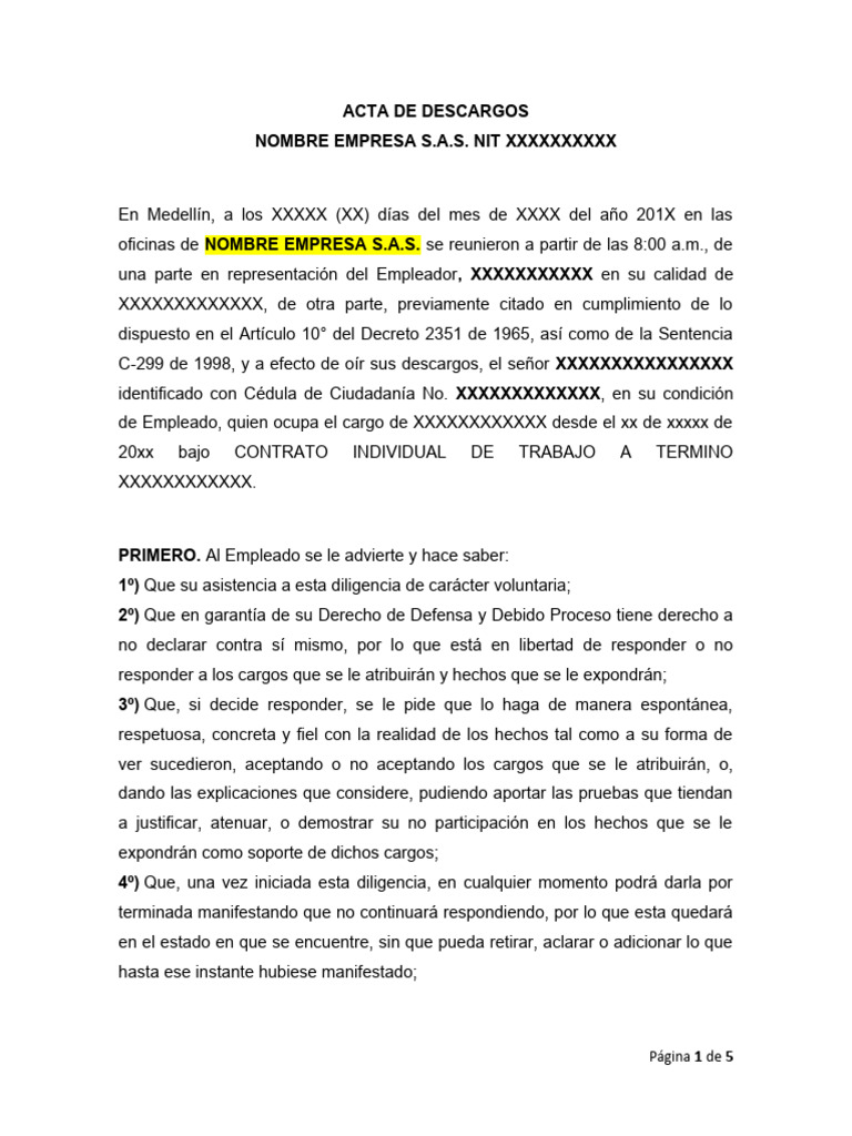 2. Modelo Acta de Descargos (1) | PDF