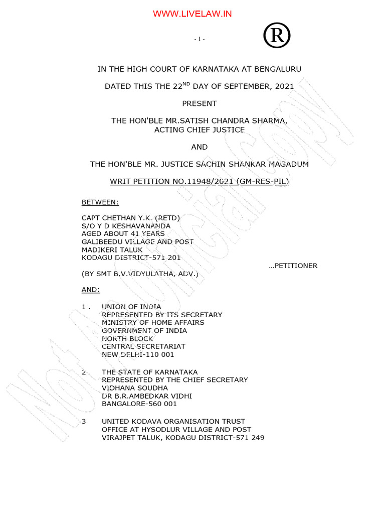 Capt Chetan y K Retd and Union of India Kodava Gun Licensewatermark ...