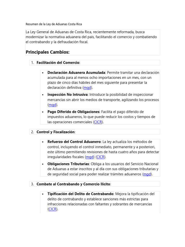 Resumen de La Ley de Aduanas Costa Rica | PDF | aduana | Contrabando