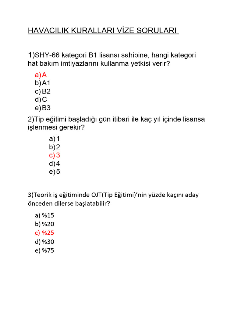 HAVACILIK KURALLARI VİZE SORULARI | PDF