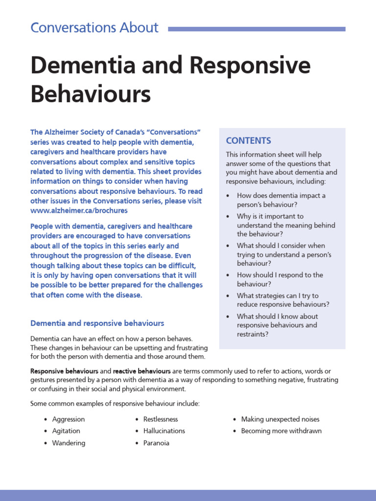 Conversations - Dementia and Responsive Behaviours | PDF | Dementia ...