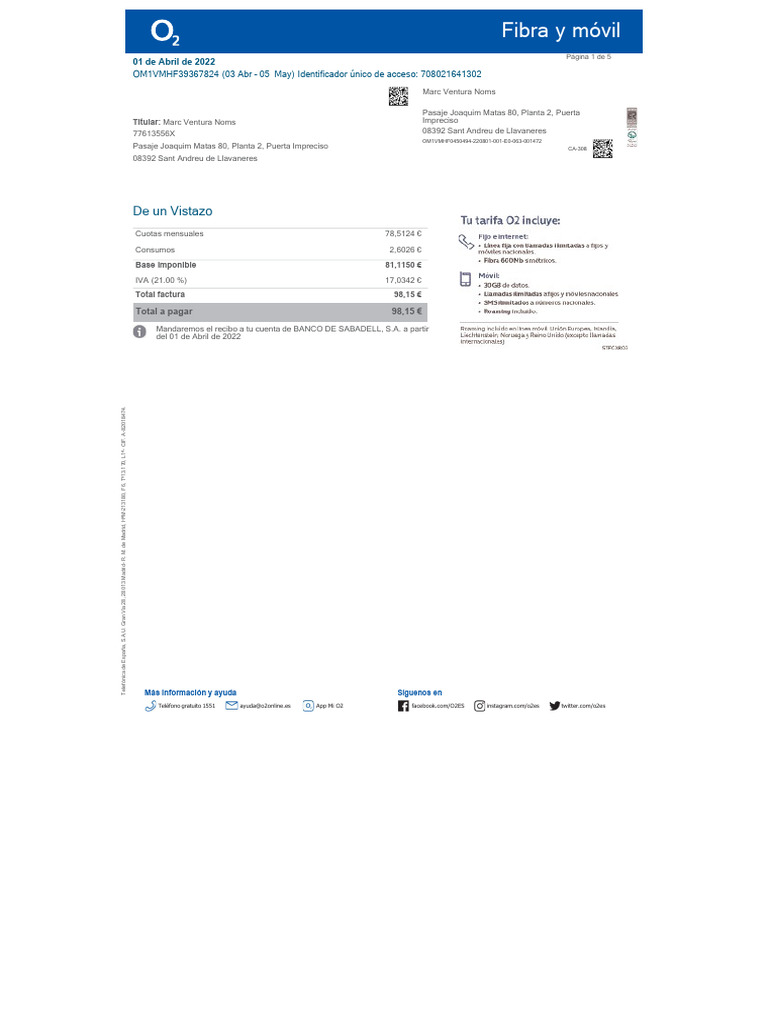 FACTURAS O2 | PDF | Bancario