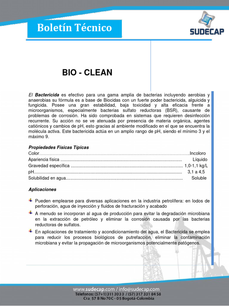 Hoja Tecnica Bactericida - Bio Clean | PDF | Agua | Las bacterias