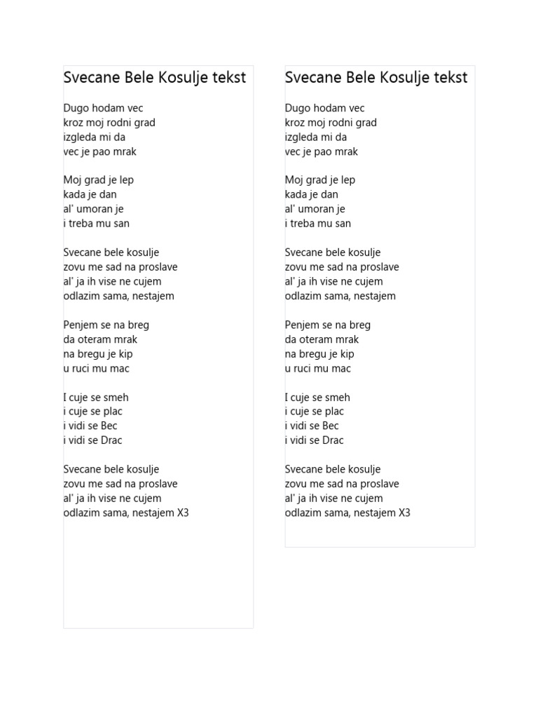 Svecane Bele Kosulje Tekst | PDF