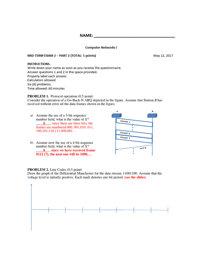 NAME: - : Computer Networks I MID-TERM EXAM 2 - PART 2 (TOTAL: 5 Points) Instructions | PDF ...