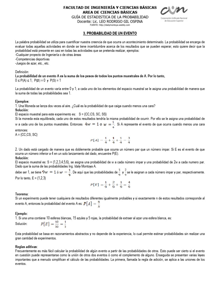 Guia 3 Probabilidad Probabilidad de Un Evento | PDF | Probabilidad ...