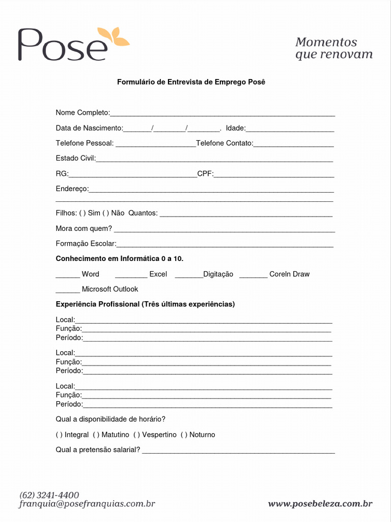 Formulário de Entrevista Posê | PDF | Emprego