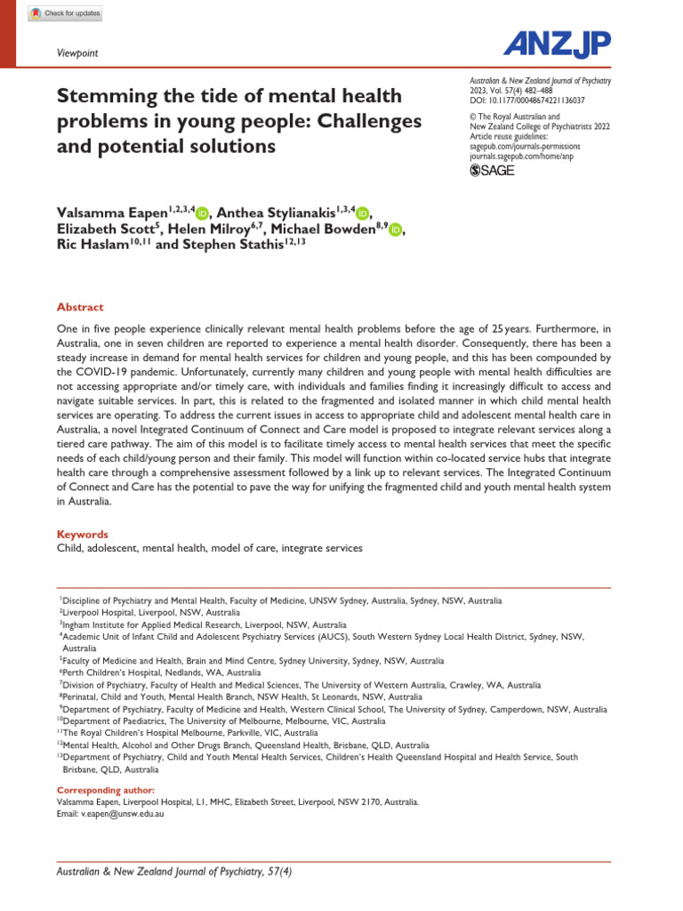 Stemming The Tide of Mental Health Problems in Young People: Challenges ...