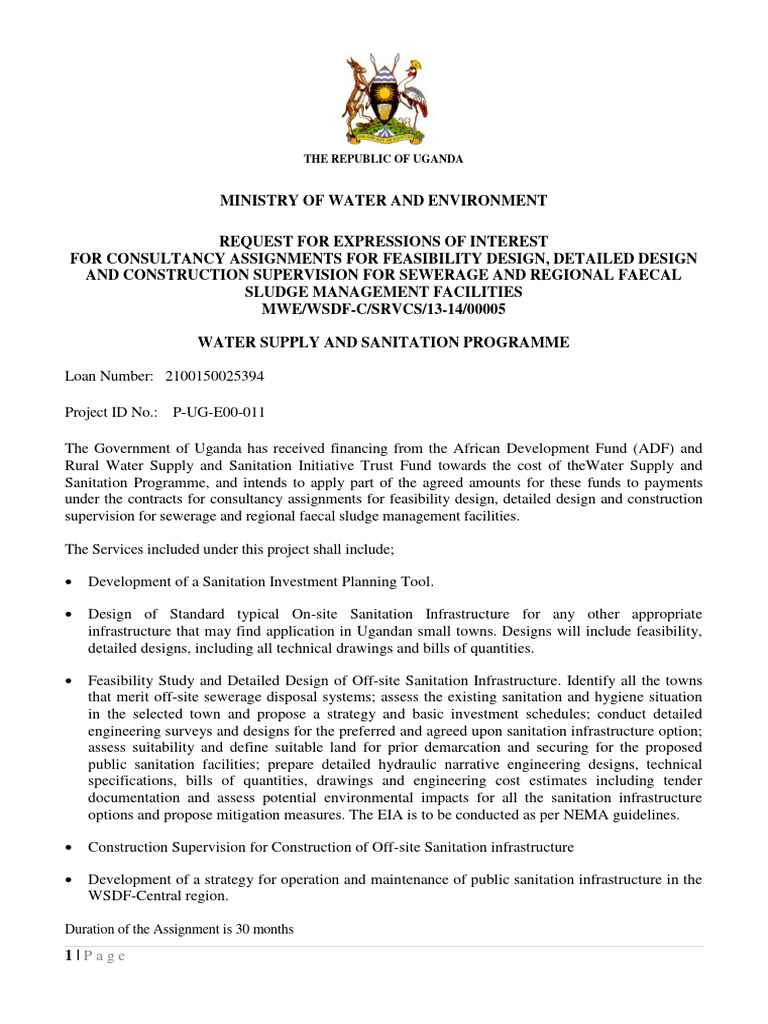 Uganda - Water Supply and Sanitation Programme - Feasibility Design ...
