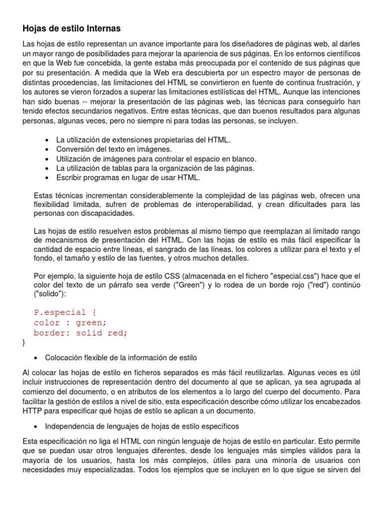 Hojas de Estilo Internas y Externas | PDF | HTML | Lenguaje de programación