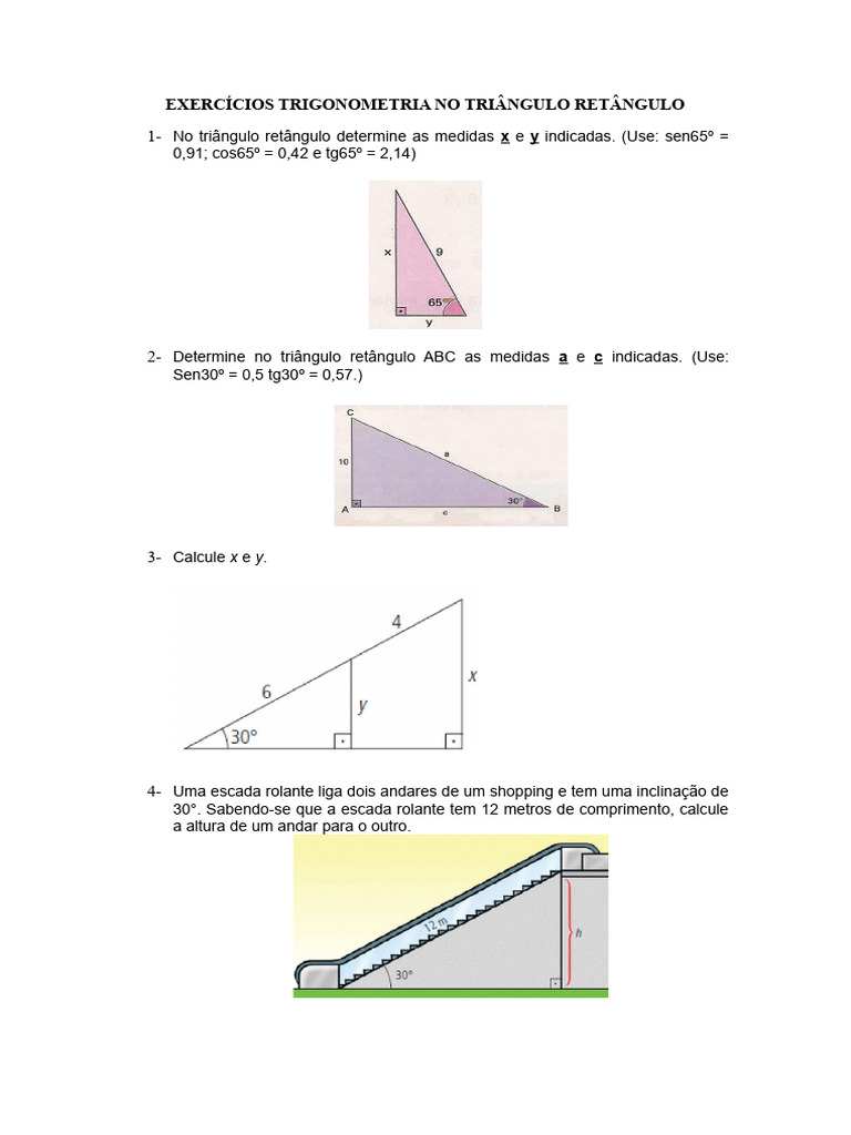 Exercícios de Trigonometria no Triângulo Retângulo | PDF