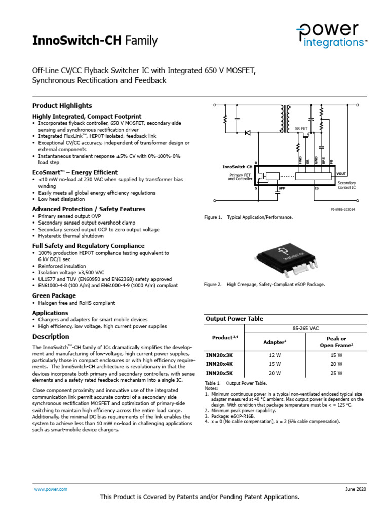 Innoswitch-Ch Family Datasheet | PDF | Rectifier | Power Supply