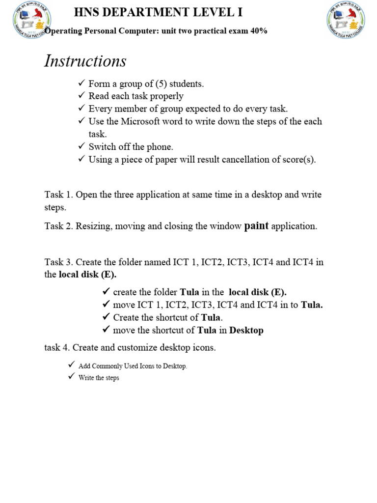 Practical Exam L1 Unit Two Pdf Games Activities