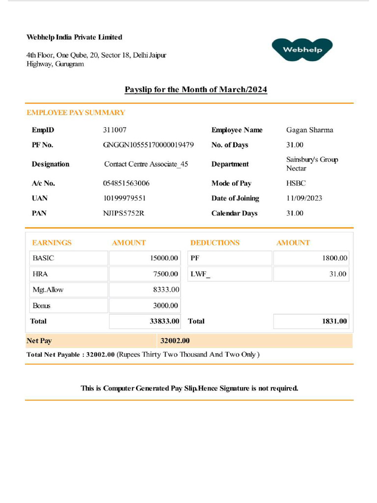 Payslip March 2024 | PDF