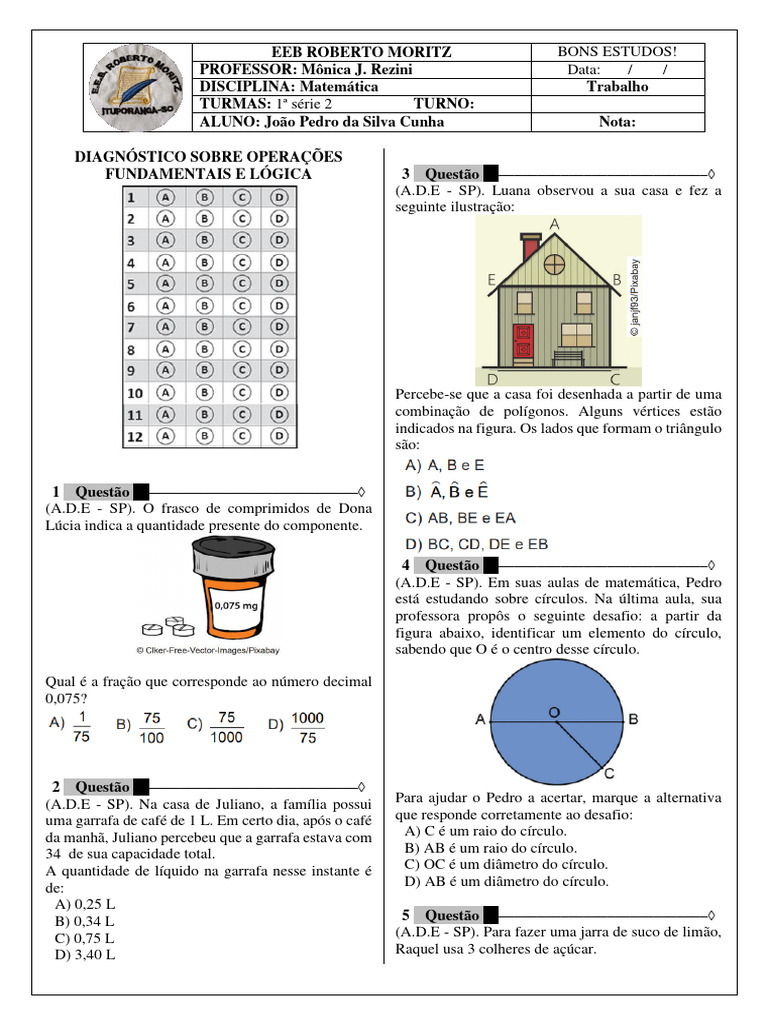 Atividades João Pedro | PDF | Geometria Elementar | Geometria Euclidiana