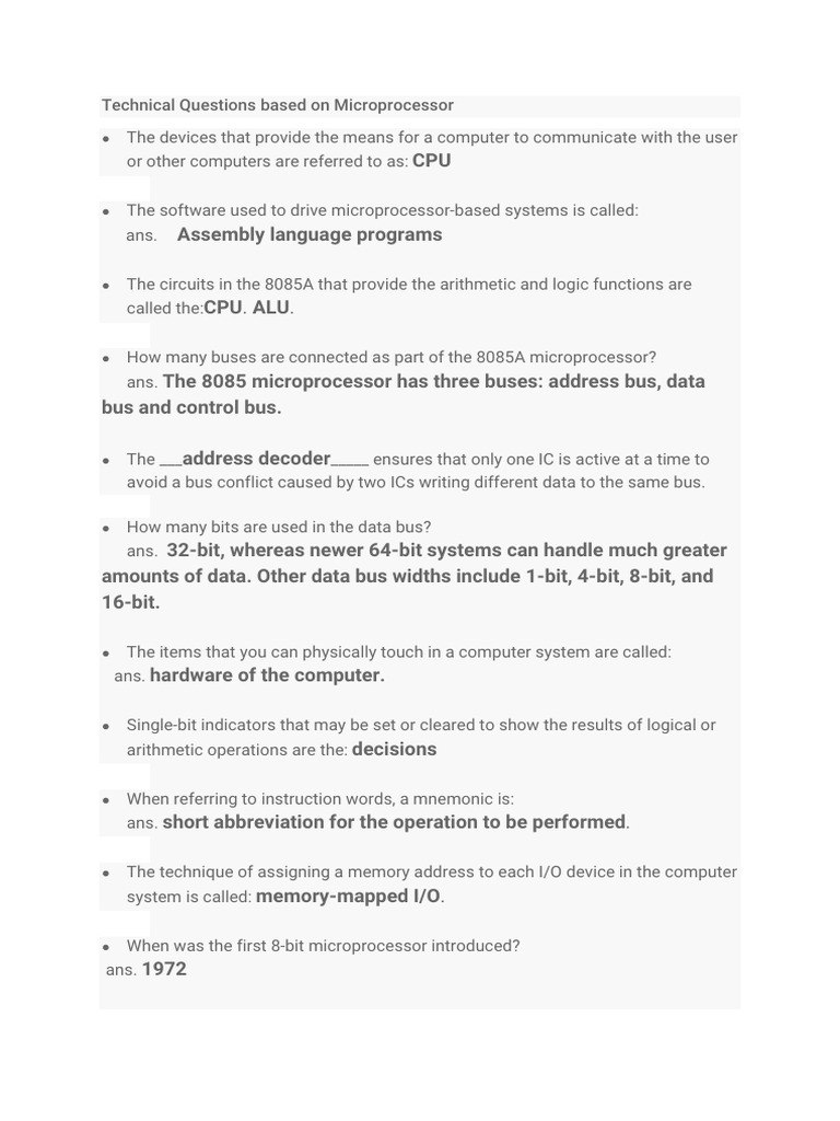 Technical Questions Based On Microprocessor | PDF | Central Processing Unit | Input/Output