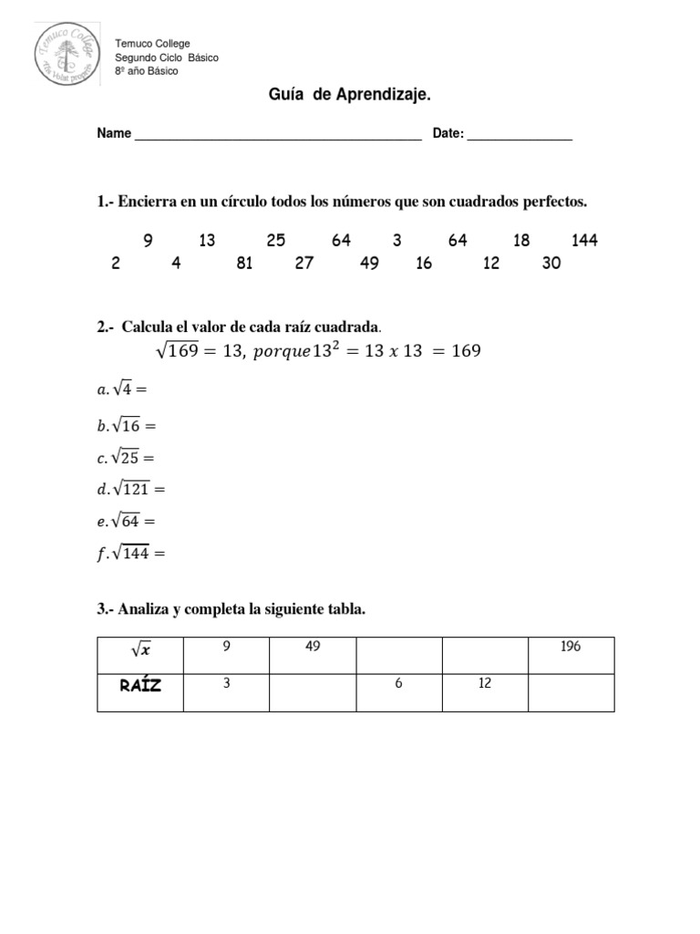 Ficha Matem. 8° Jueves 16 | PDF