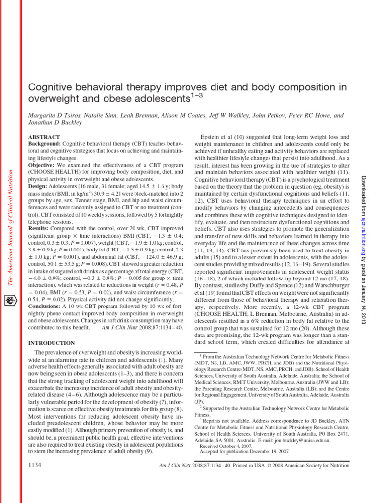 19.cognitive Behavioral Therapy Improves Diet and Body Composition in Overweight and Obese ...