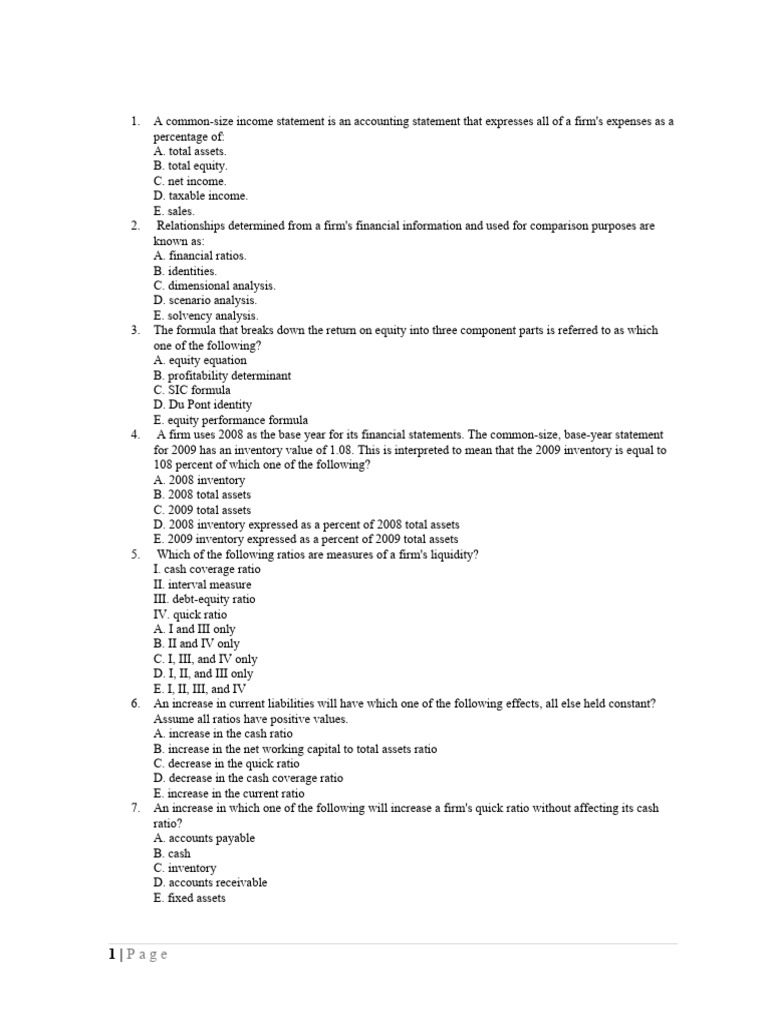 Chapter 03 Working With Financial Statements Answer Key | PDF | Equity ...