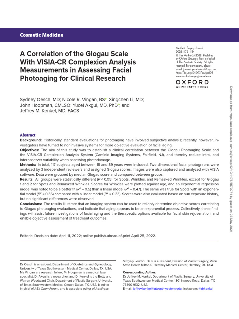 A Correlation of The Glogau Scale With VISIA-CR Complexion Analysis ...