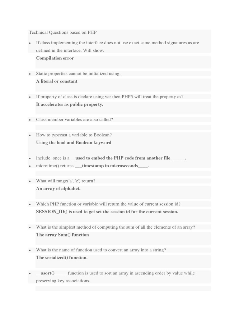 Technical Questions Based On Php Pdf Php Class Computer Programming 7412