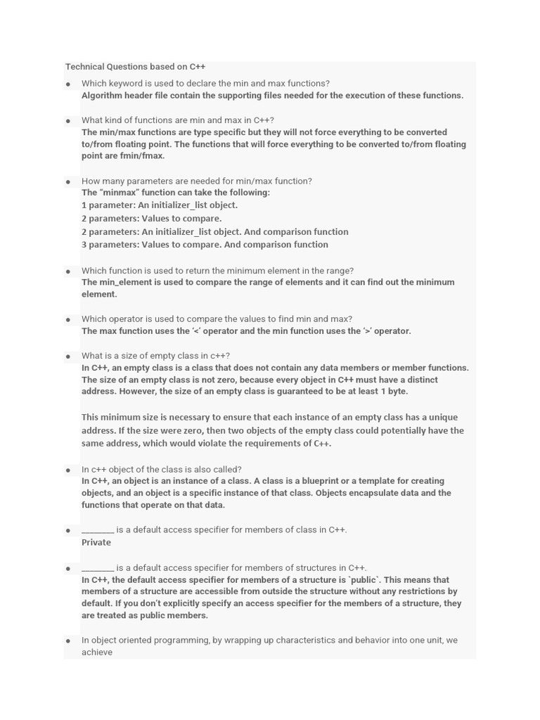 Technical Questions Based On C Pdf Class Computer Programming Programming 8999