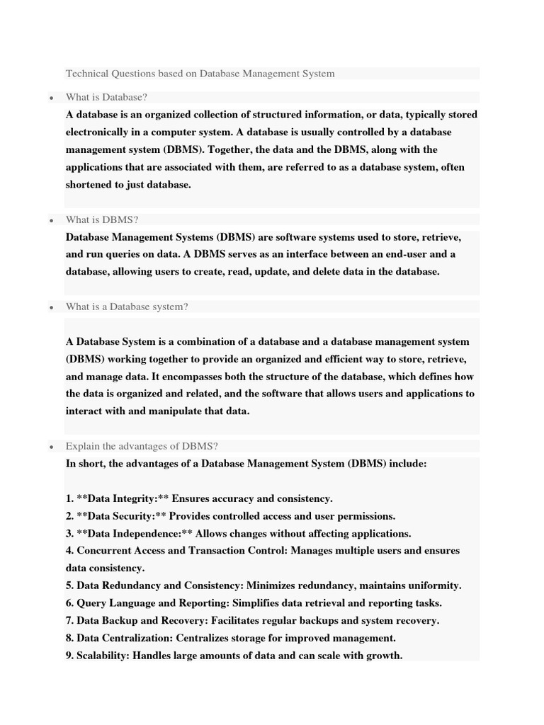 Technical Questions Based On Database Management System | PDF ... Technical Questions Based On Database Management System | PDF ...