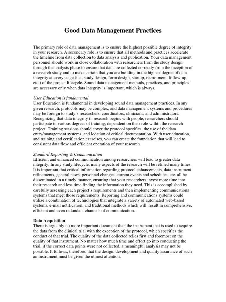 Good Data Management Practices: User Education Is Fundamental | PDF ...