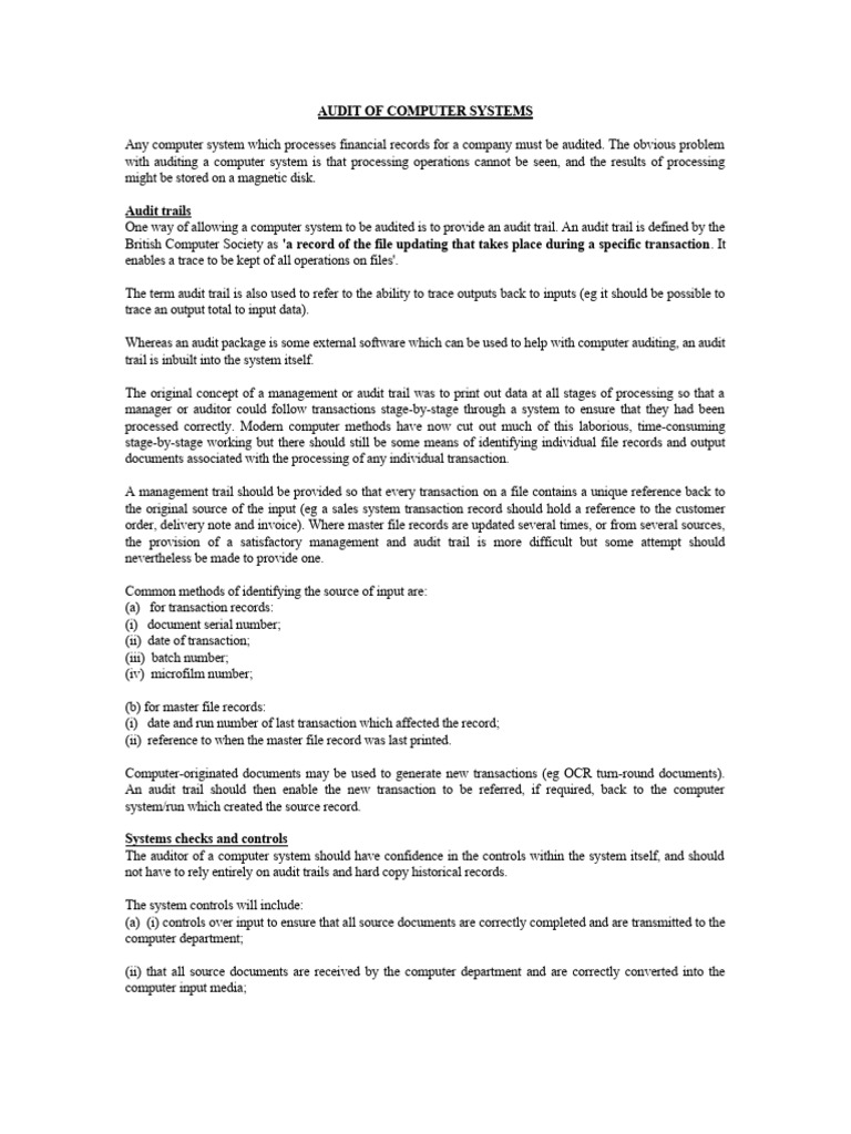 Audit Of Computer Systems Caats Pdf Audit Computing