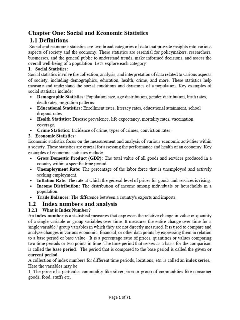 Social & Economic Statistics (Chapter 1 - 5) | PDF | Cost Of Living | Index (Economics)