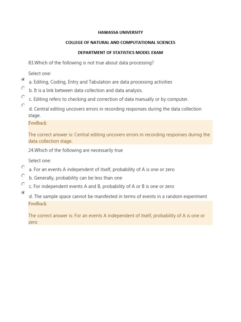 Exit Exam Model Hawassa University | PDF | Errors And Residuals | Variance