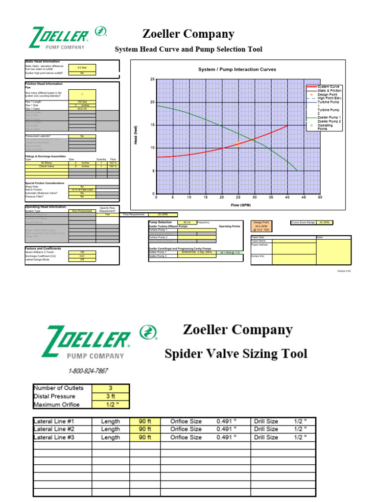 Zoeller Pump Selection and Sizing Tool | PDF | Pump | Pipe (Fluid Conveyance)