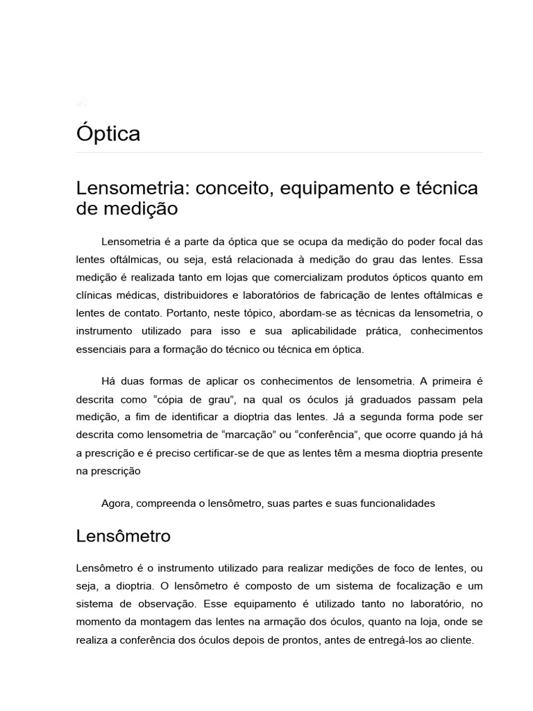 Introdução à Lensometria e Lensômetros | PDF | Ótica | Radiação ...
