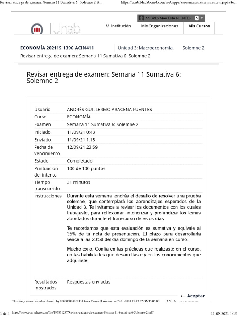 ECONOMIA Revisar - Entrega - de - Examen - Semana - 11 - Sumativa - 6 - Solemne - 2 - ... | PDF ...