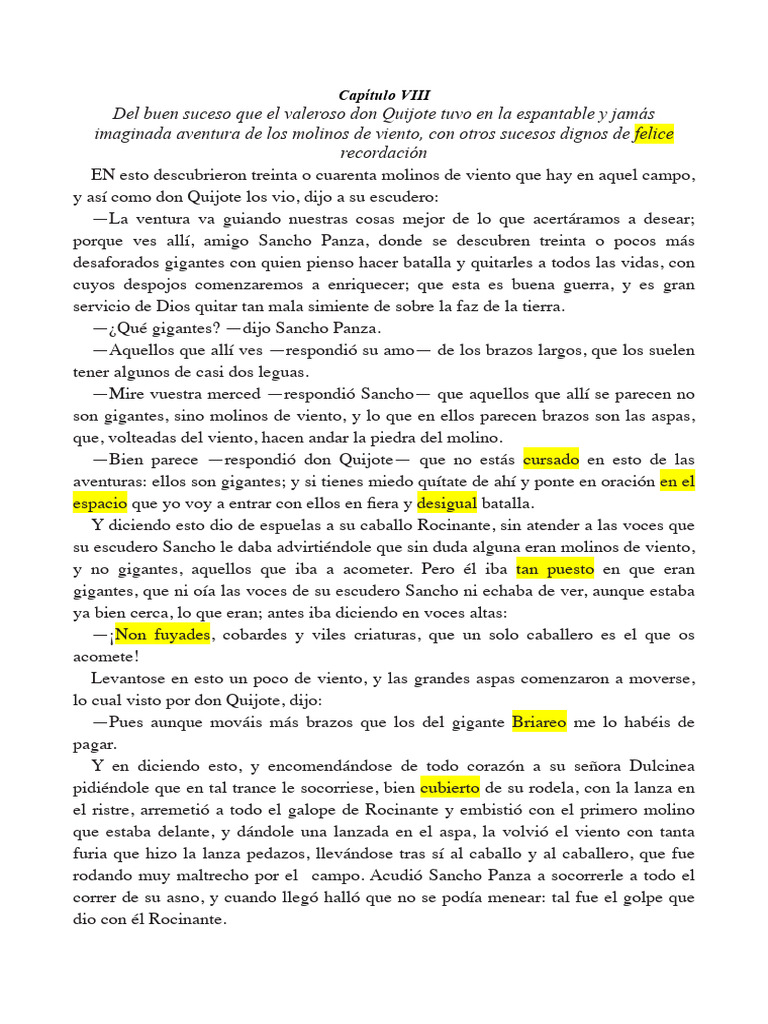 Capítulo VIII | PDF | Don Quijote | Caballero