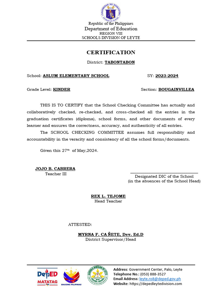 Certification of Checking of School Forms | PDF