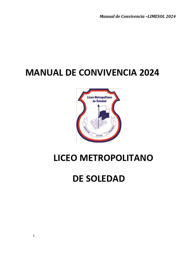Manual de Convivencia LIMESOL 2024 | PDF | Evaluación | Maestros